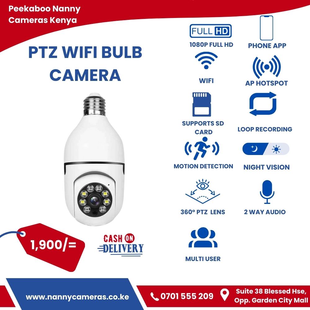 PTZ Bulb Camera 1080P Auto Rotating WiFi CCTV in Kenya | Peekaboo Nanny ...